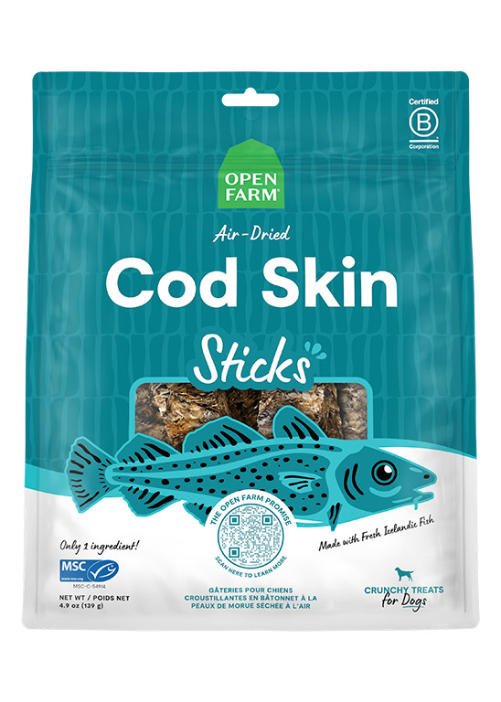Icelandic Air-Dried Cod Skins Dog Treat Sticks – Open Farm - Canada